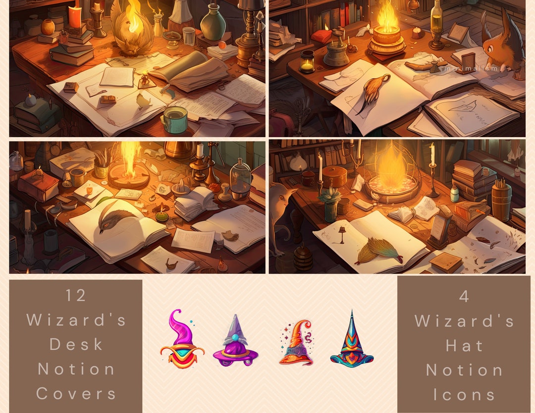 12 Notion Wizard Covers and 4 Notion Wizard Hat Bundle Notion Covers to Customize Your Notion ...