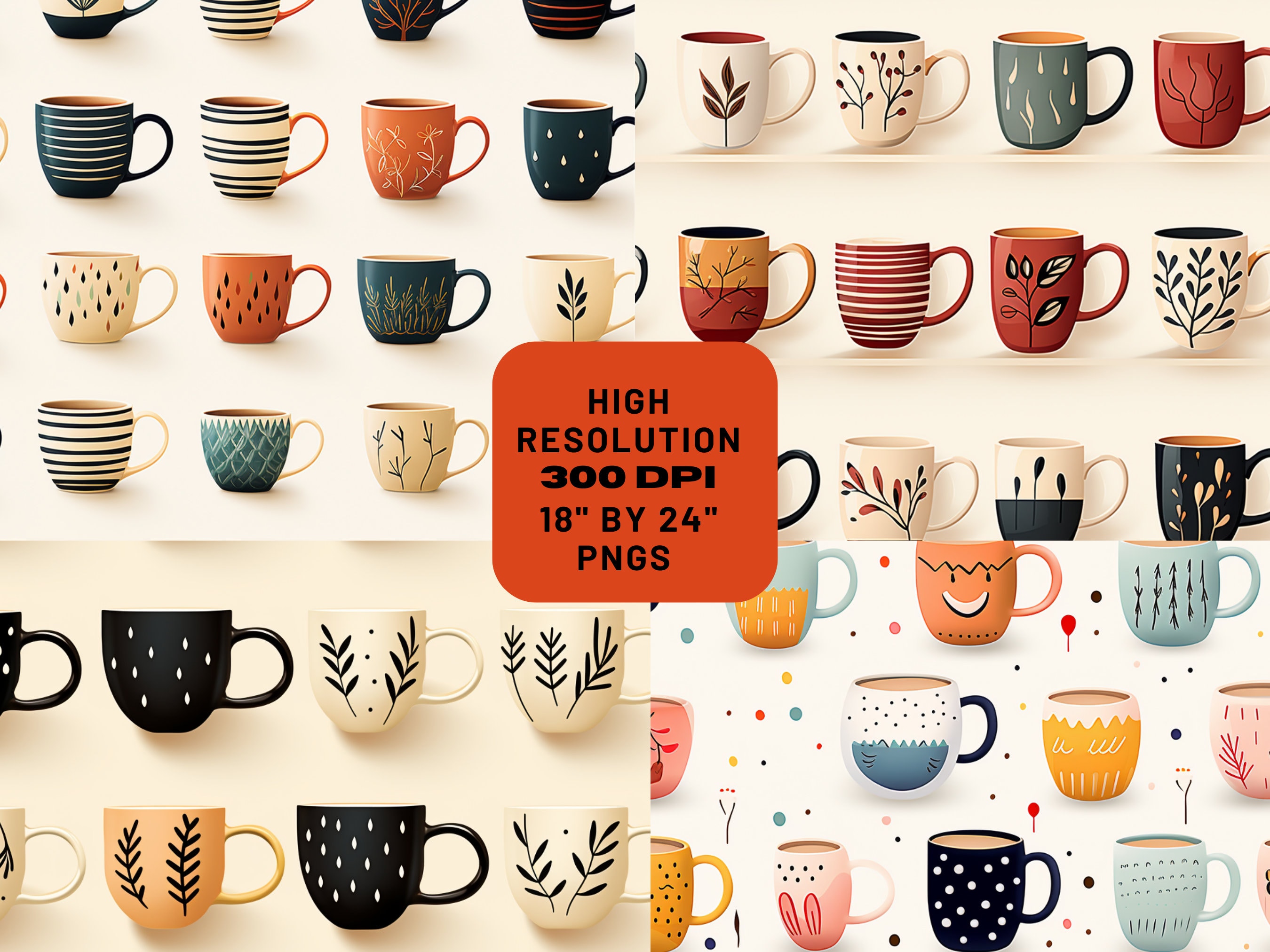 Coffee Cup Seamless Pattern Pack, Cute and Colorful Coffee Background ...