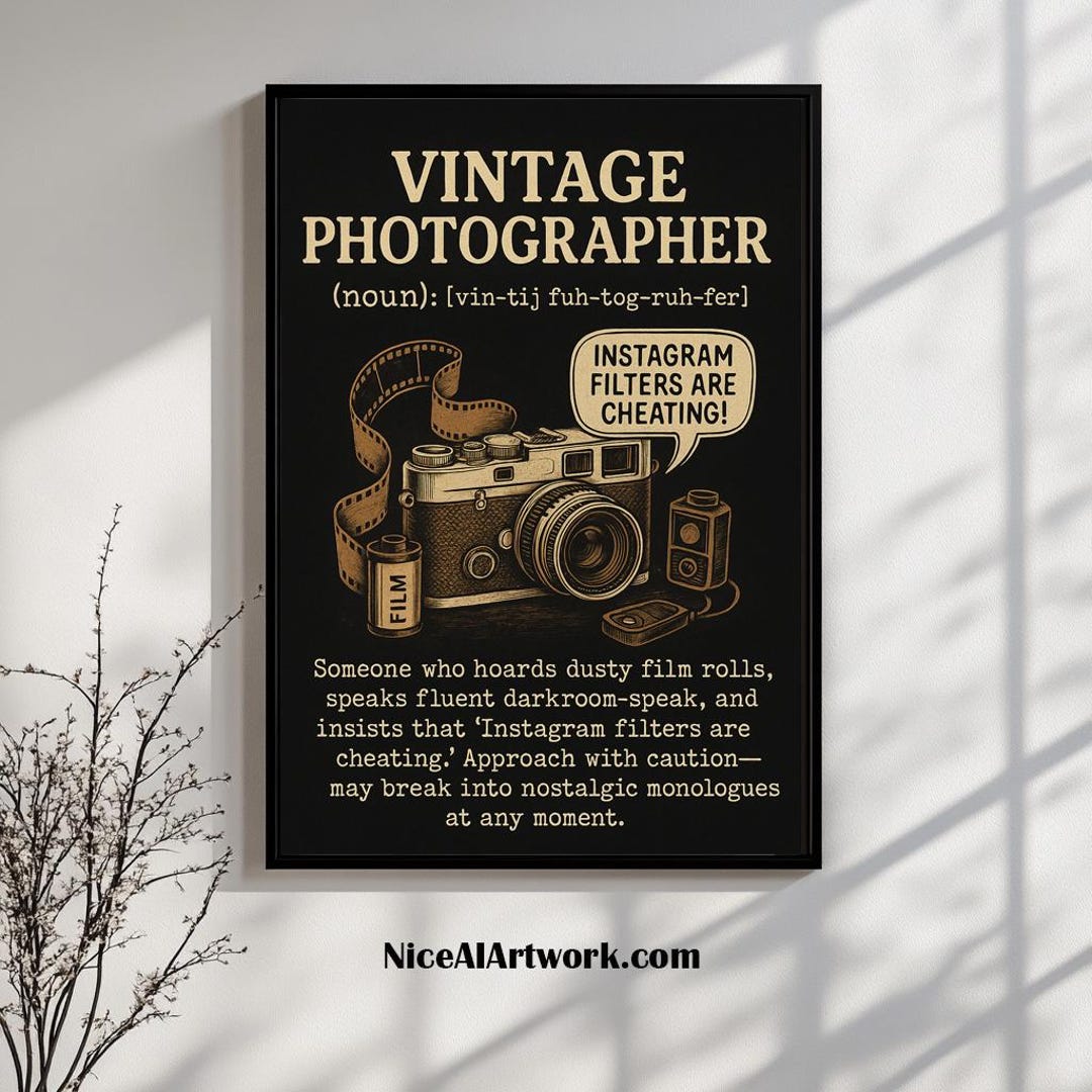 Vintage Photographer Definition Art Print: Retro Camera Lover Gift ...