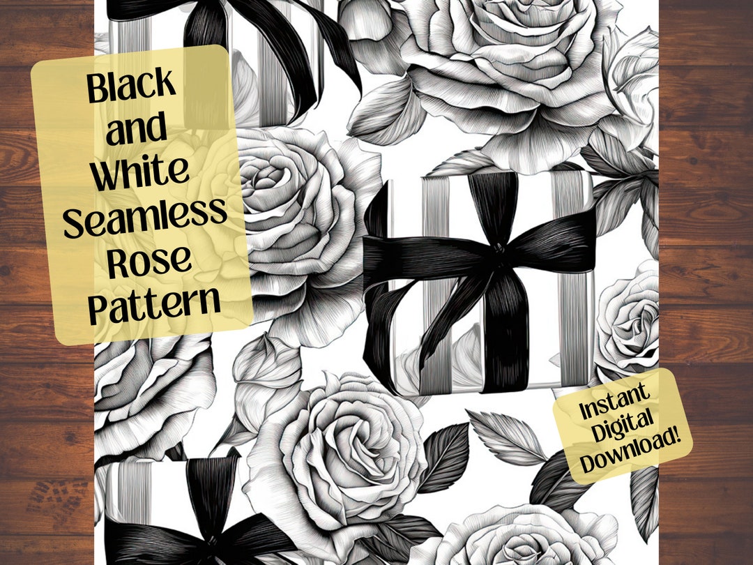 Black and White Digital Paper, Rose Paper, Seamless Pattern, Floral PDF ...