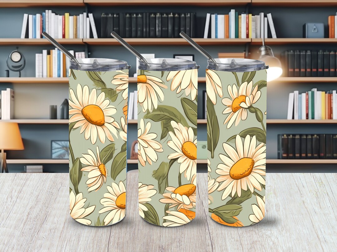 Daisy Flower Tumbler Wrap: Seamless Floral 20 Oz Design (PNG Digital ...