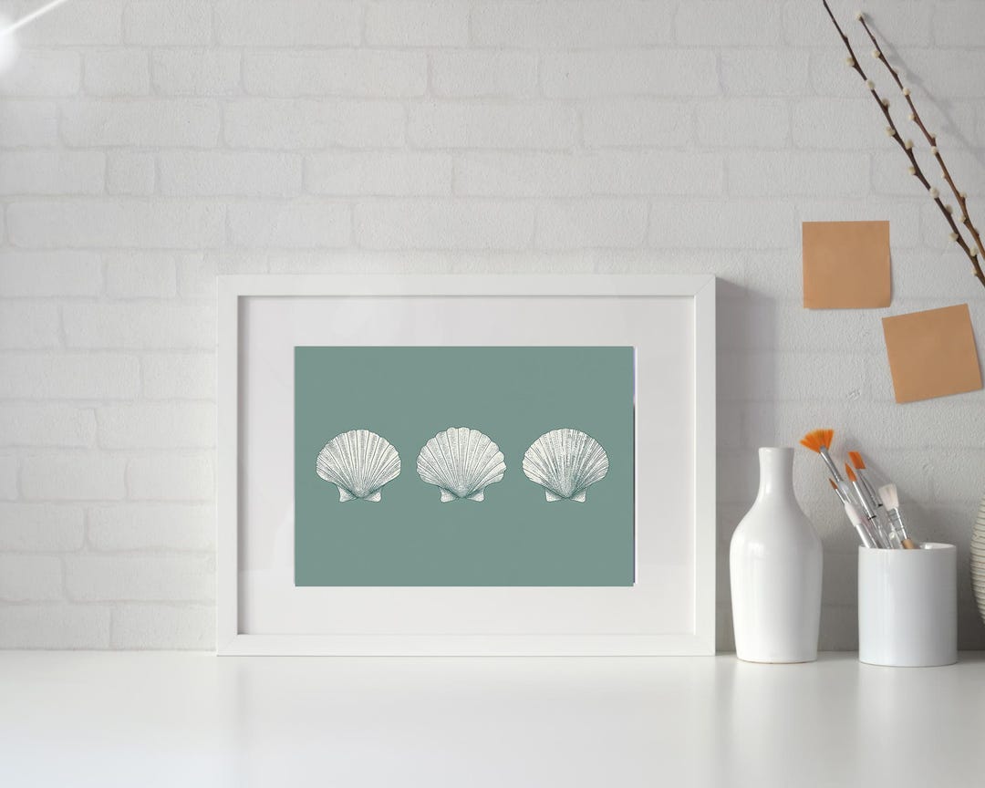 Three Seashells Printable Art, Retro Futuristic Bathroom Decor, Coastal ...