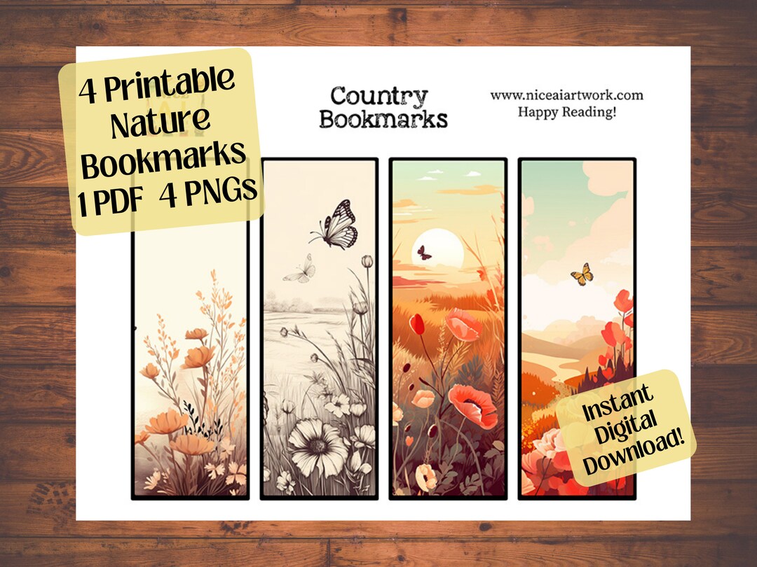 Nature Art Printable Bookmarks Set of 4. Midjourney AI Printable. Great ...