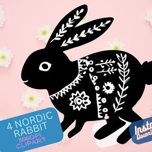 Nordic Rabbit Clipart: Scandinavian Folk Art Bunny Designs (digital ...
