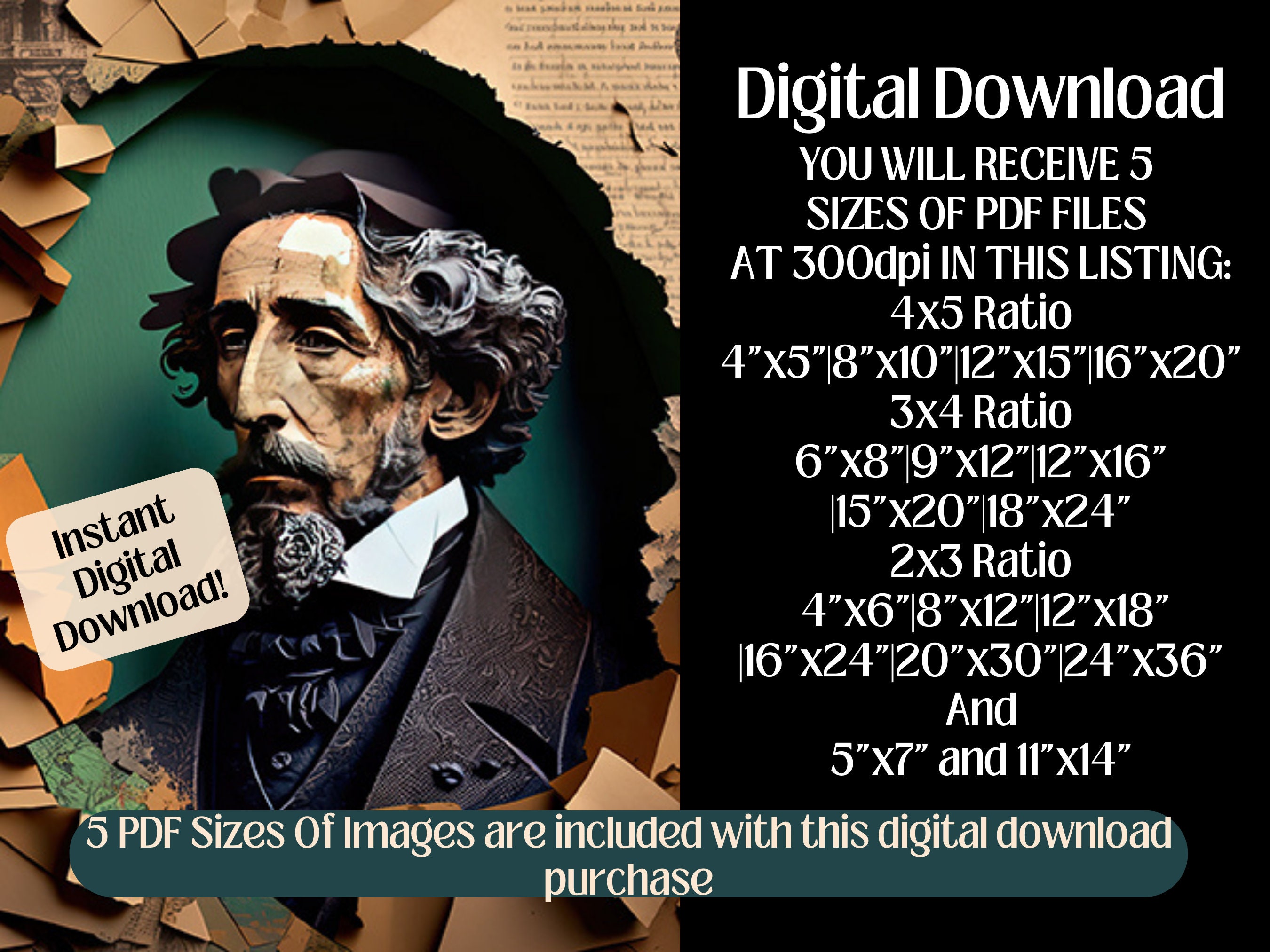 Charles Dickens Portrait Midjourney Art, Printable Wall Art, Book ...