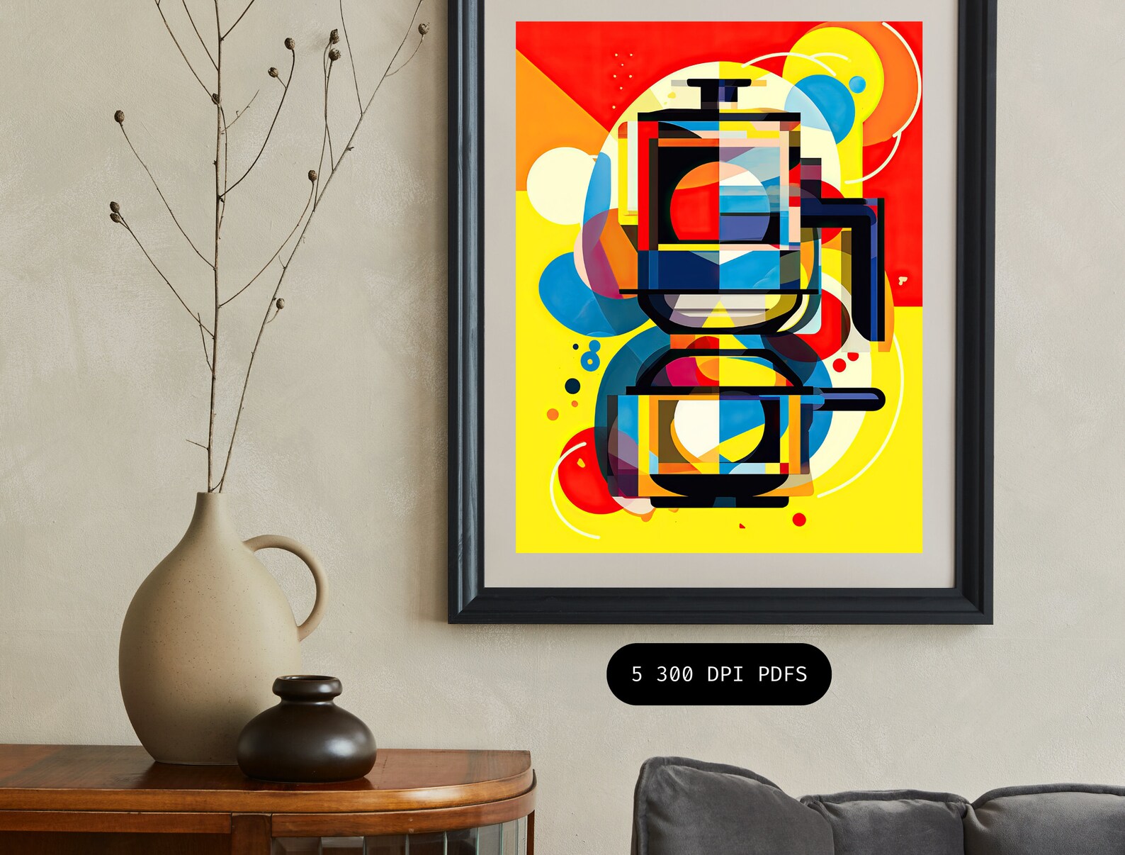 Cubism Coffee Maker Wall Art: Vibrant Pop Art Abstract Canvas, Vintage ...