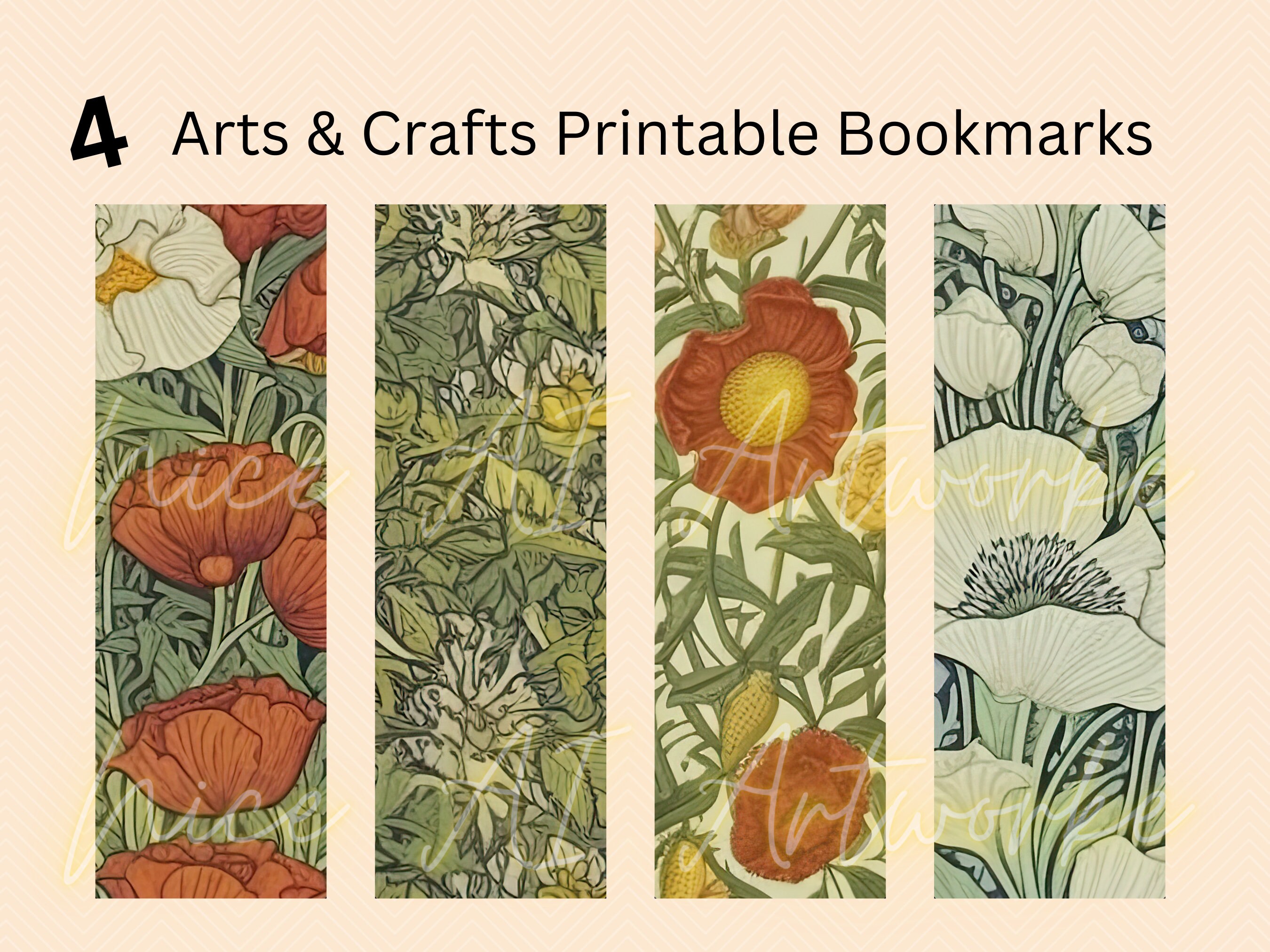 Arts and Crafts Printable Bookmarks Set of 4. Midjourney Printable ...
