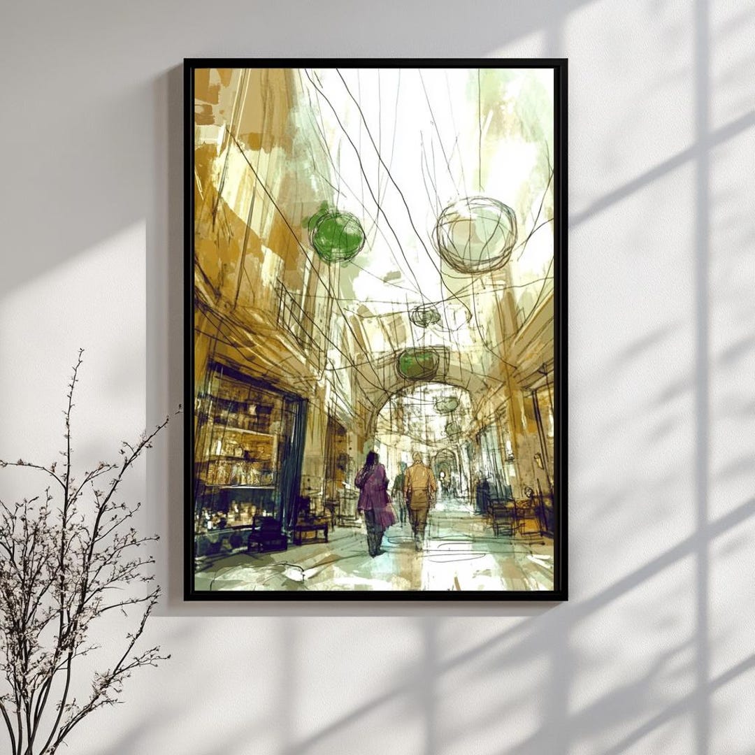 Printable Futuristic Alleyway Art - Cyberpunk Market Scene, Abstract ...