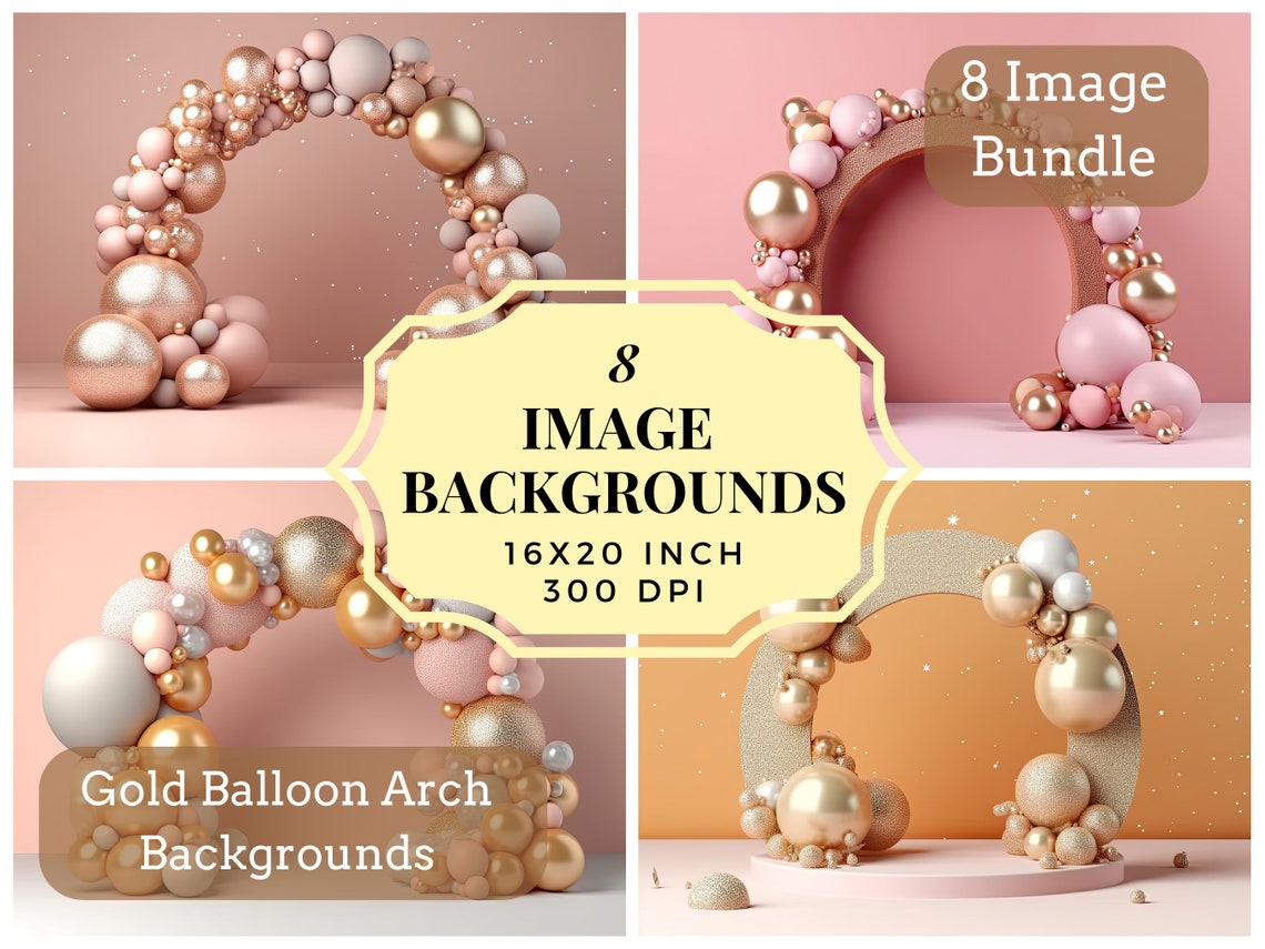 8 Balloon Arch Backdrops Gold Balloons Digital Backdrops, Photo ...