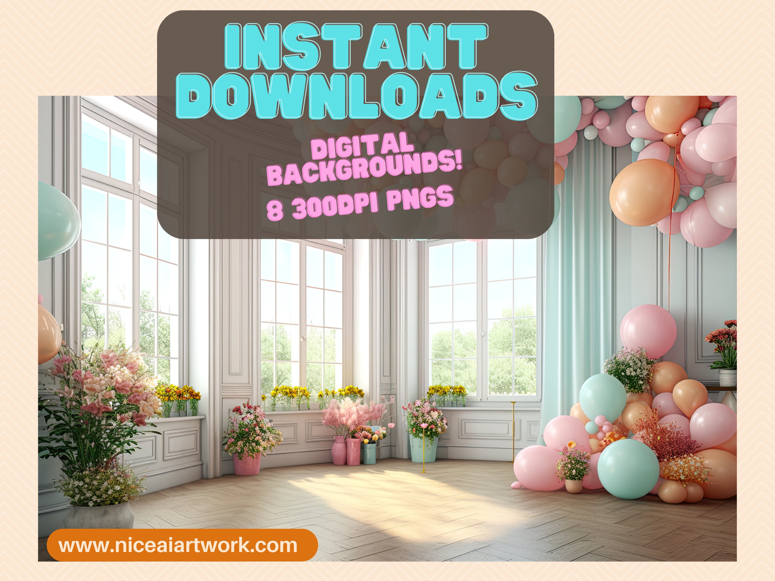 Party Room Backdrops Pastel Pink Balloons Digital Backdrops, Photo ...