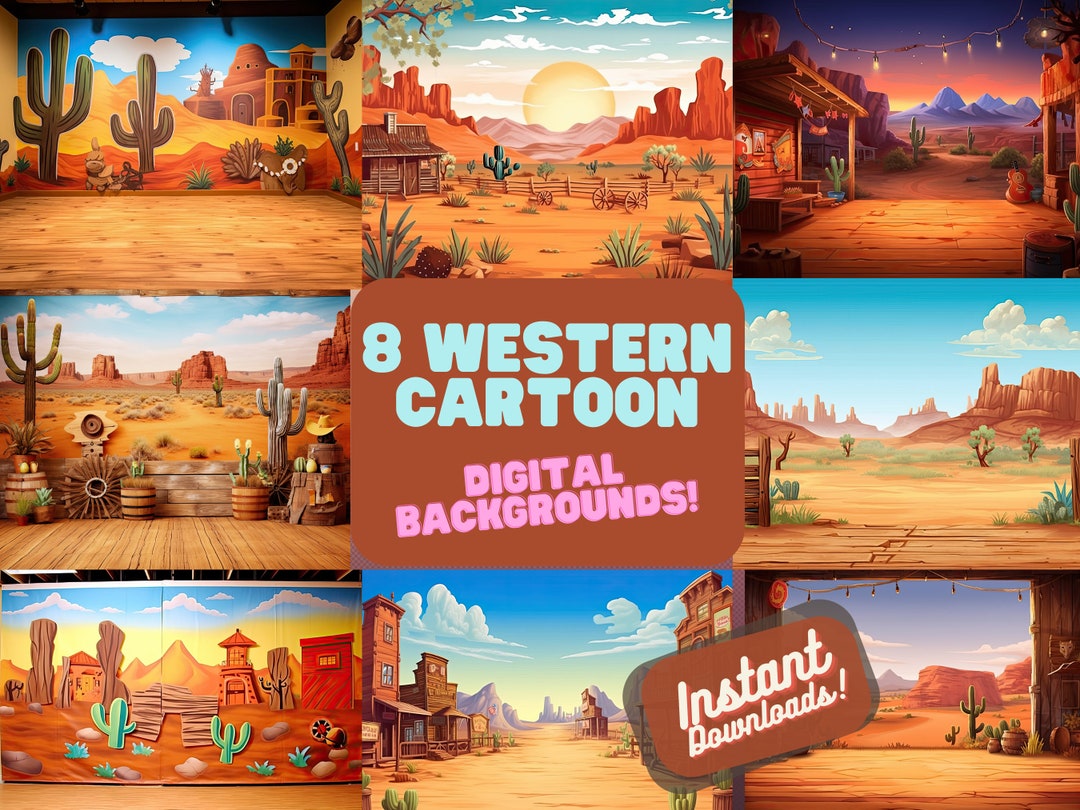 Old West Cartoon Digital Backgrounds: Vintage Western Photo Backdrops ...