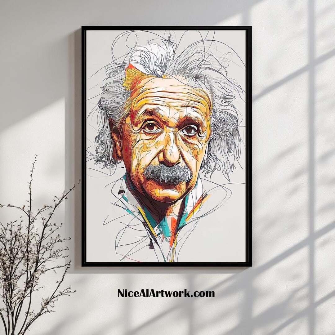 Colorful Albert Einstein Wall Art Printable Poster, Abstract Line Art ...