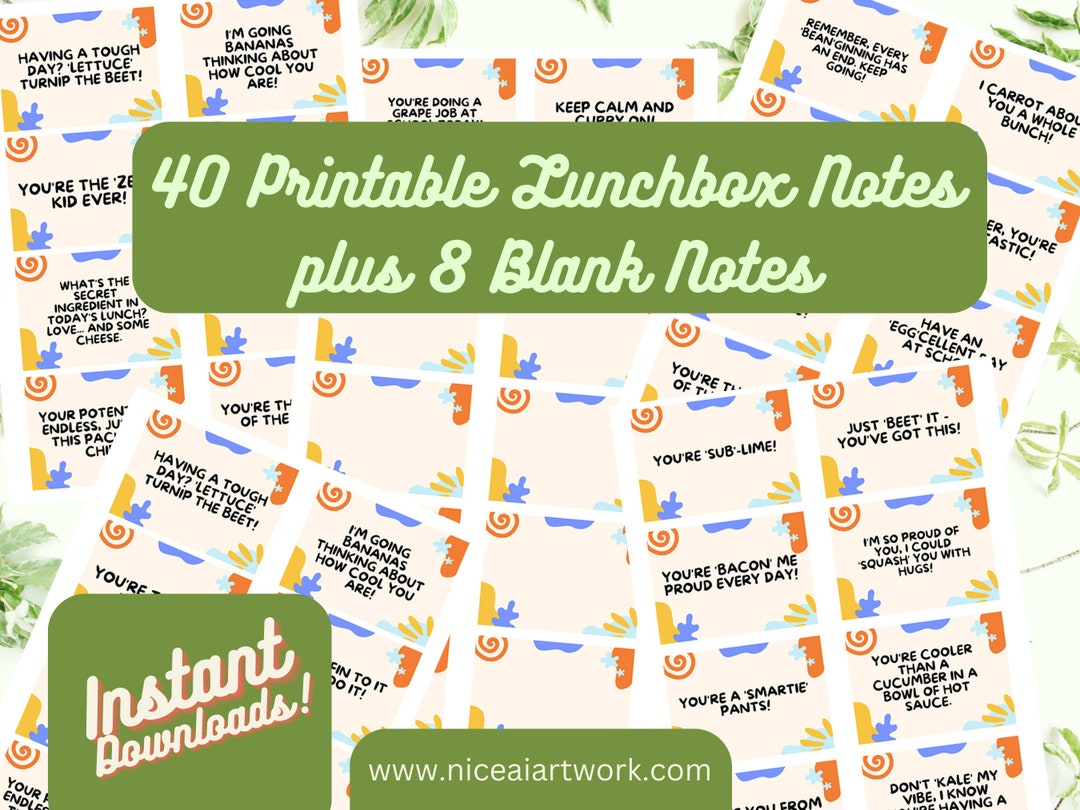 40 Printable Lunchbox Notes With Food Jokes, Cards for Kids, Surprise ...