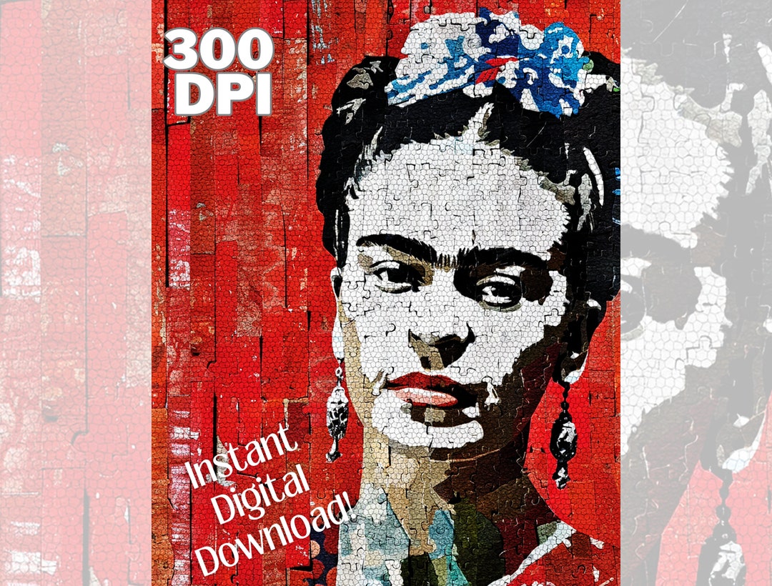 Frida Kahlo Portrait Art Print: Midjourney Digital Collage (digital ...