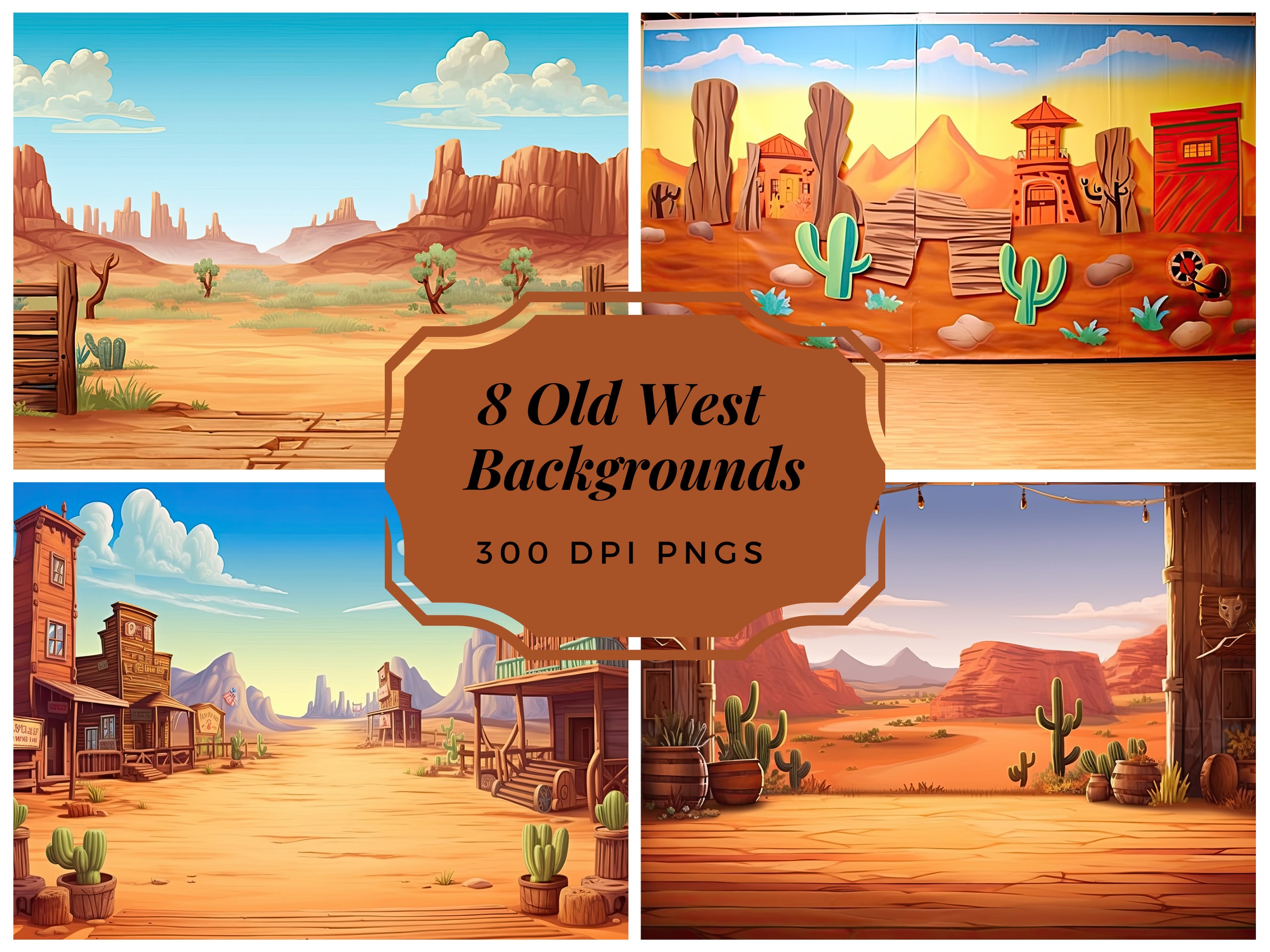 Old West Cartoon Digital Background, Vintage Western Street Party ...