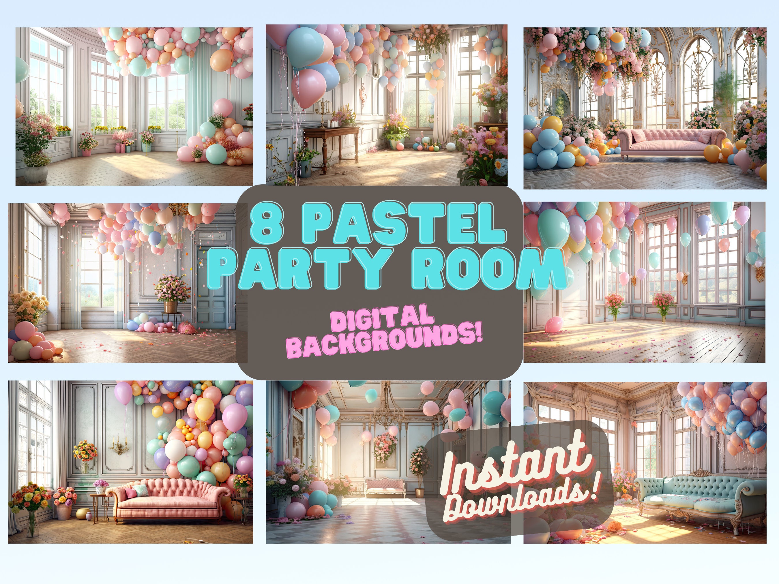 Party Room Backdrops Pastel Pink Balloons Digital Backdrops, Photo ...