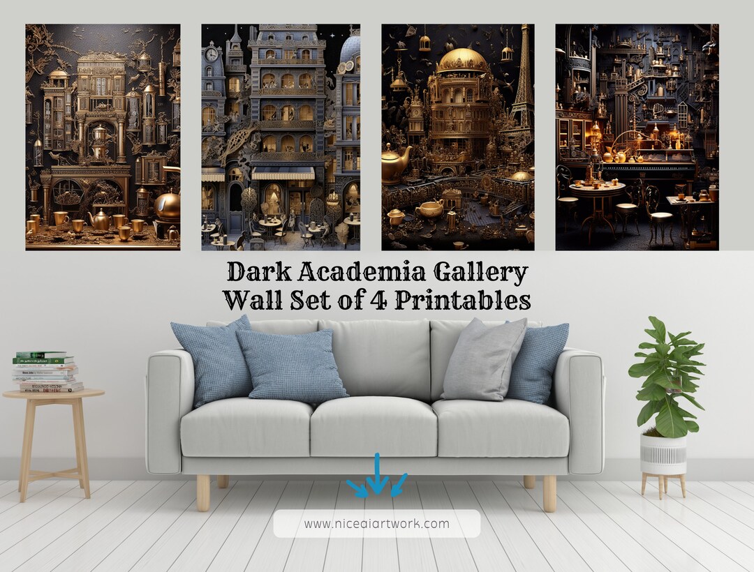 Dark Academia Gallery Wall Set, Printable Gallery Wall Set of 4 Prints ...