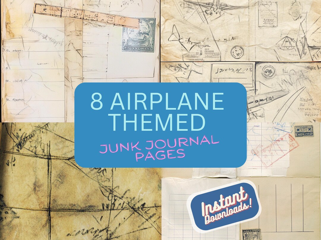 8 Vintage Airplane-themed Digital Junk Journal Pages | Printable ...