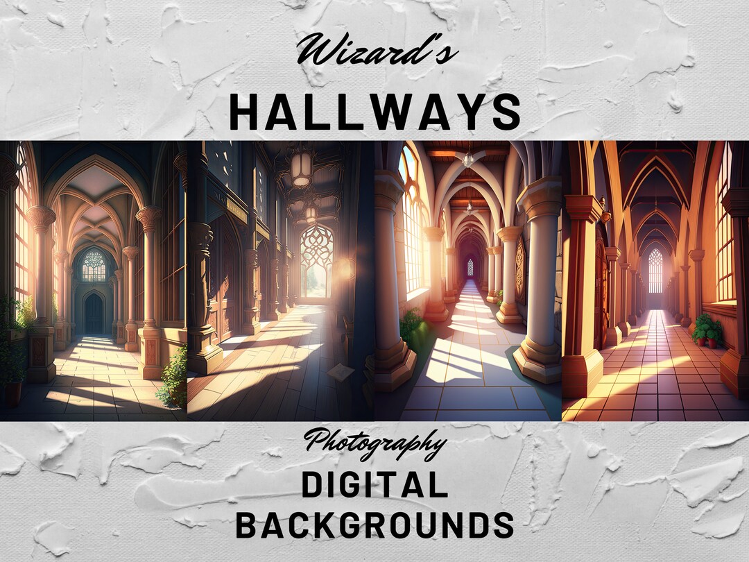 Wizard Hallway Digital Backdrop: Magic School Castle Backgrounds ...