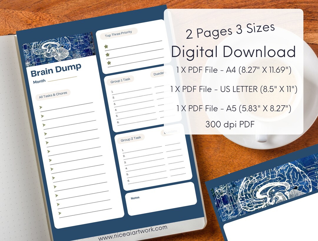 Brain Dump Printable PDF, Thought Organizer, A4/a5/letter Sizes ...