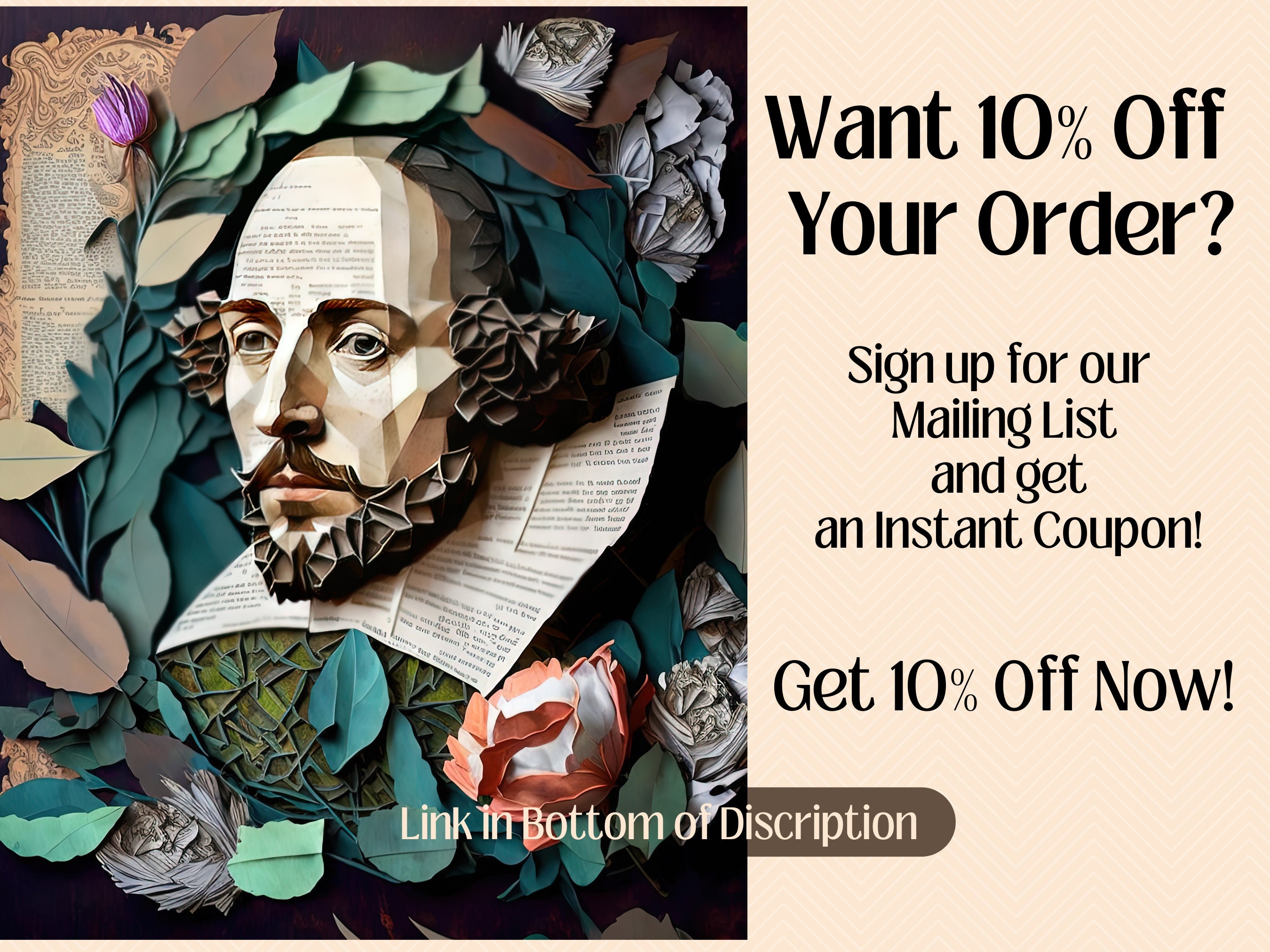 William Shakespeare Portrait A.I. Art, Printable Wall Art, Book Lovers ...