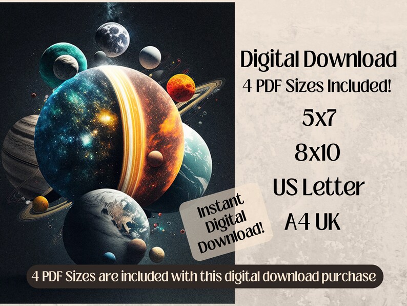 Solar System Printable - Planet Illustrations-midjourney- - Etsy