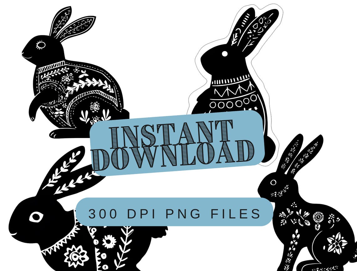 Nordic Rabbit Clipart: Scandinavian Folk Art Bunny Designs (digital ...