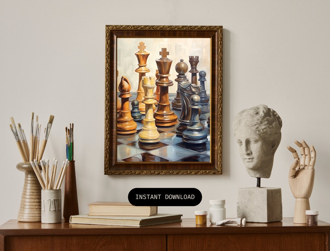 Chess Digital Art Printables Set of 2 Modern Digital Oil Painting Wall ...