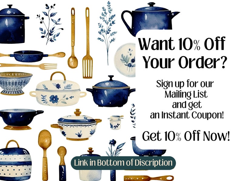 Watercolor Blue Kitchen Clipart - Digital Download Clipart Bundle for ...