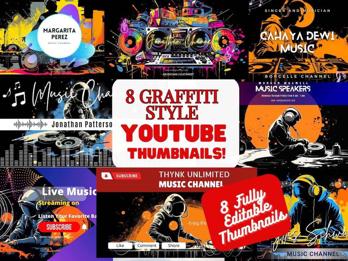 8 Graffiti Style Youtube Thumbnails | Youtube Banner | Editable Canva ...