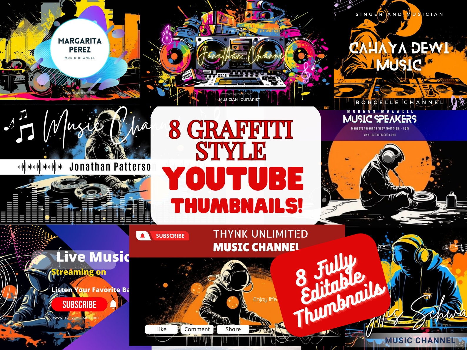 8 Graffiti Style Youtube Thumbnails | Youtube Banner | Editable Canva ...