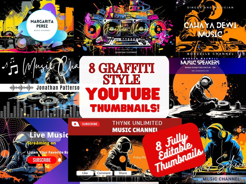Graffiti Style Youtube Thumbnails: Music Banner Templates (canva ...