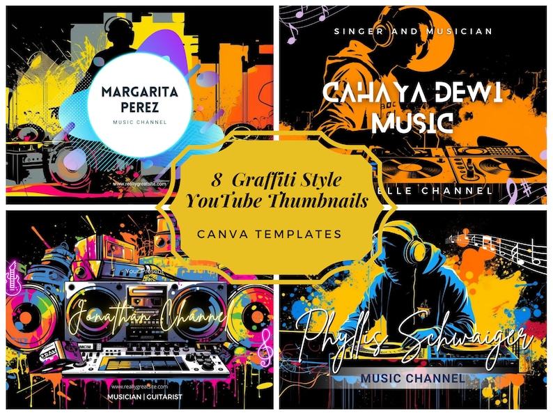 Graffiti Style Youtube Thumbnails: Music Banner Templates (canva ...