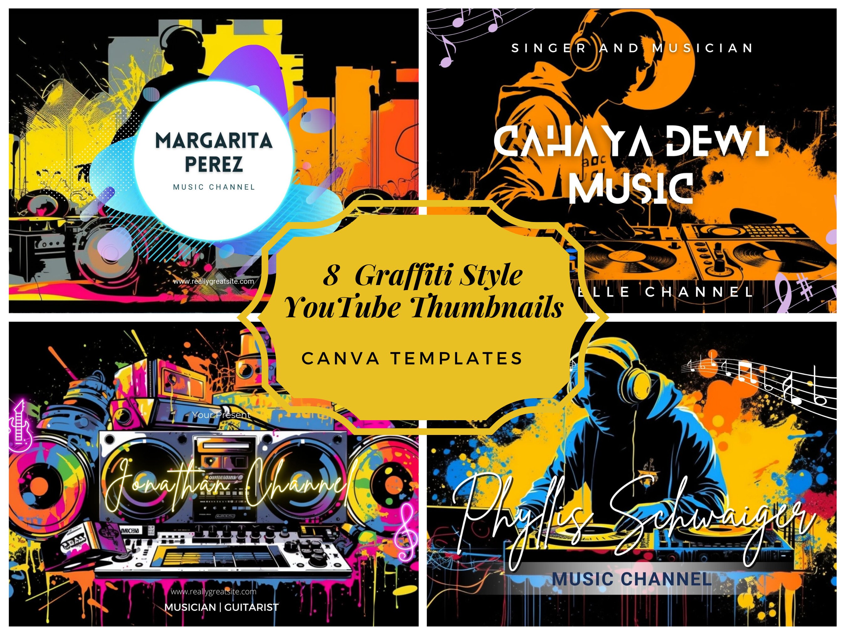 8 Graffiti Style Youtube Thumbnails | Youtube Banner | Editable Canva ...