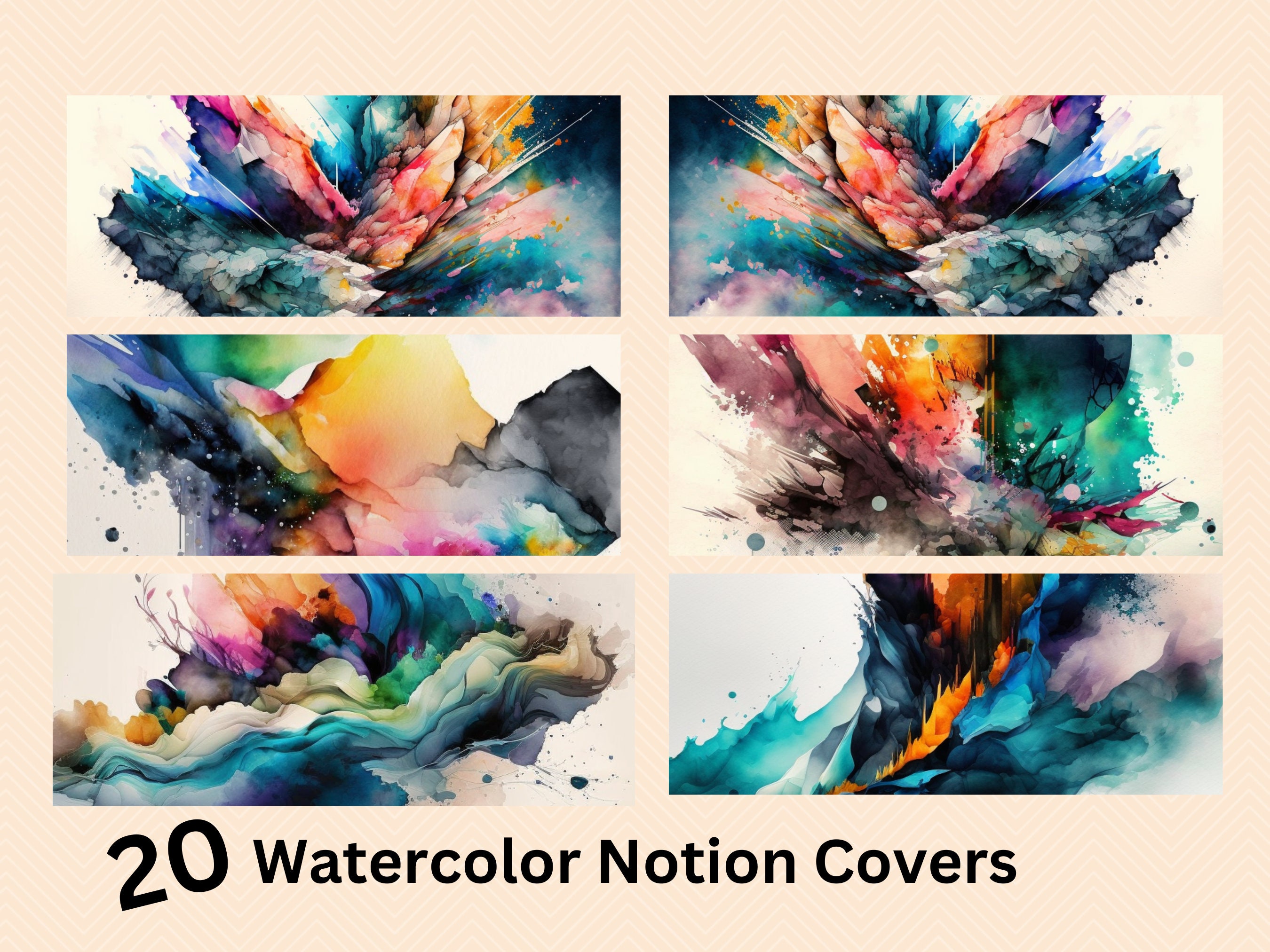 20 Notion Watercolor Style Covers Bundle 20 Notion Covers to Customize ...