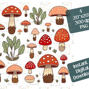 Boho Mushroom Clipart Bundle: Printable PNG Clip Art (digital Download ...