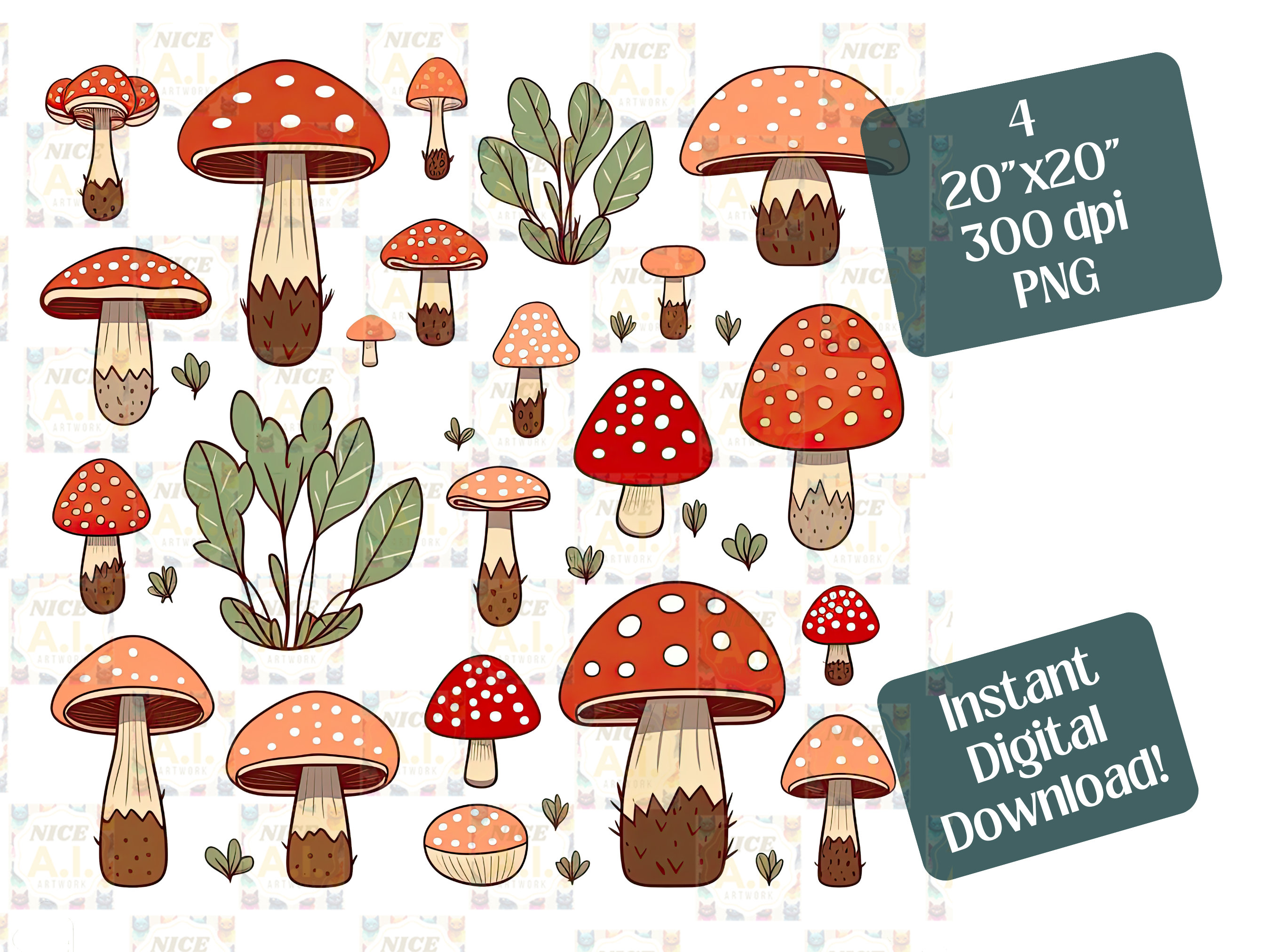 Boho Mushroom Clipart Bundle: Printable PNG Clip Art (digital Download ...