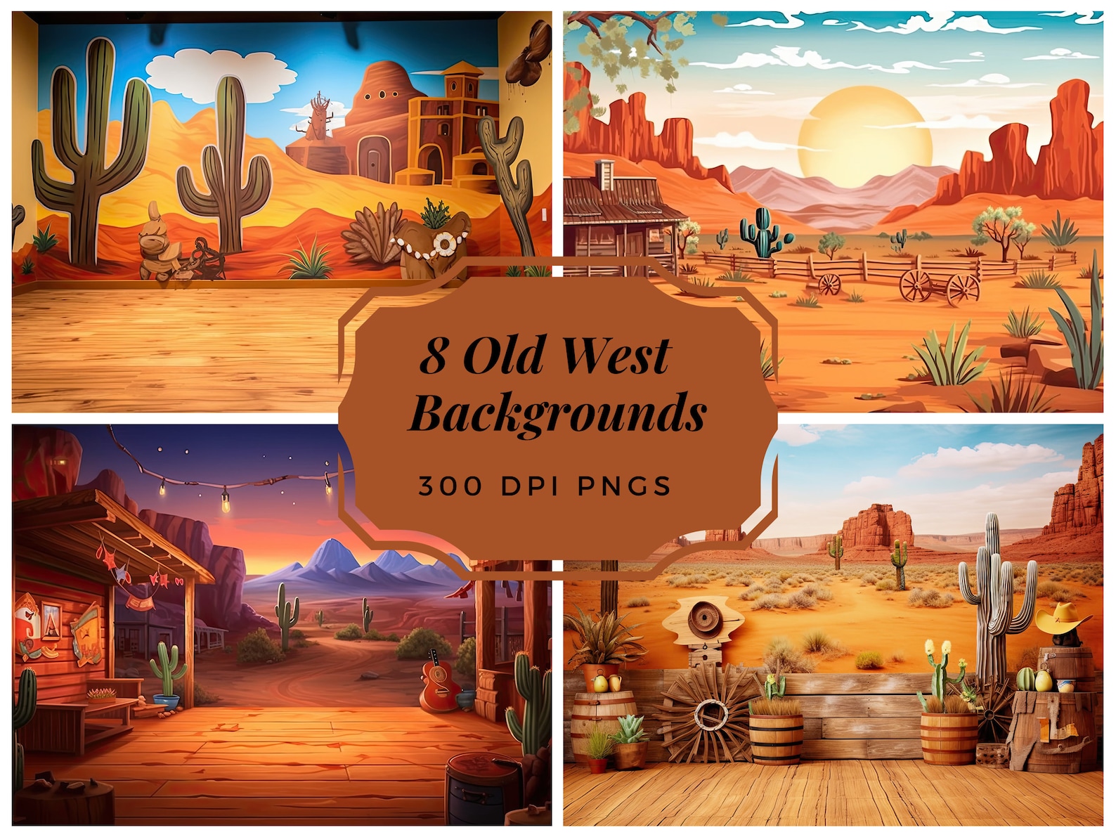 Old West Cartoon Digital Backgrounds: Vintage Western Photo Backdrops ...