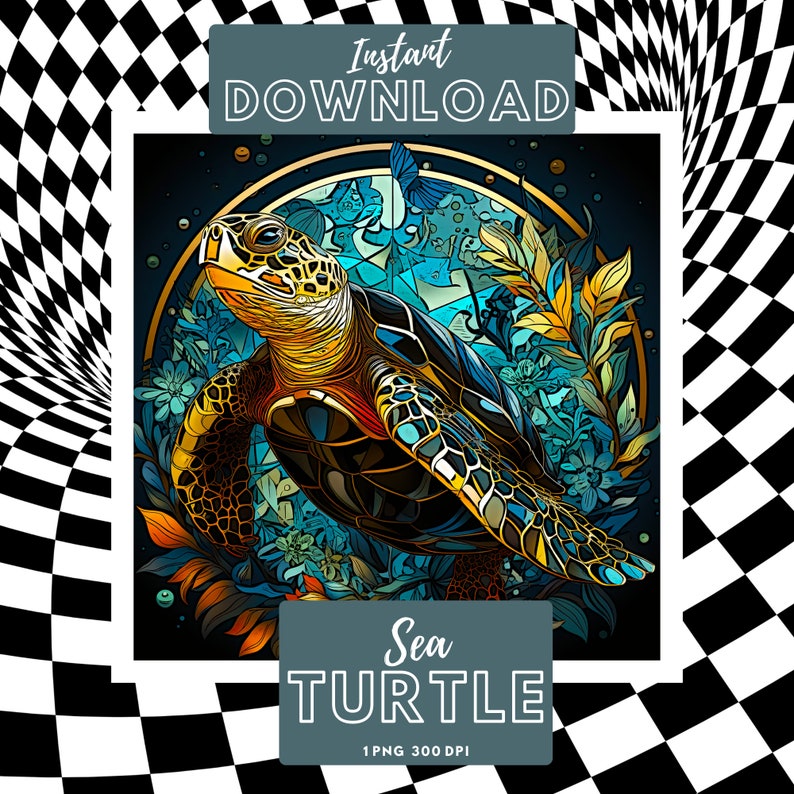 Sea Turtle Digital Art Print 20x20 Inch Printable Wall Decor Ocean ...
