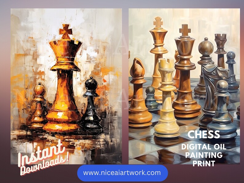 Chess Digital Art Printables Set of 2 Modern Digital Oil Painting Wall ...