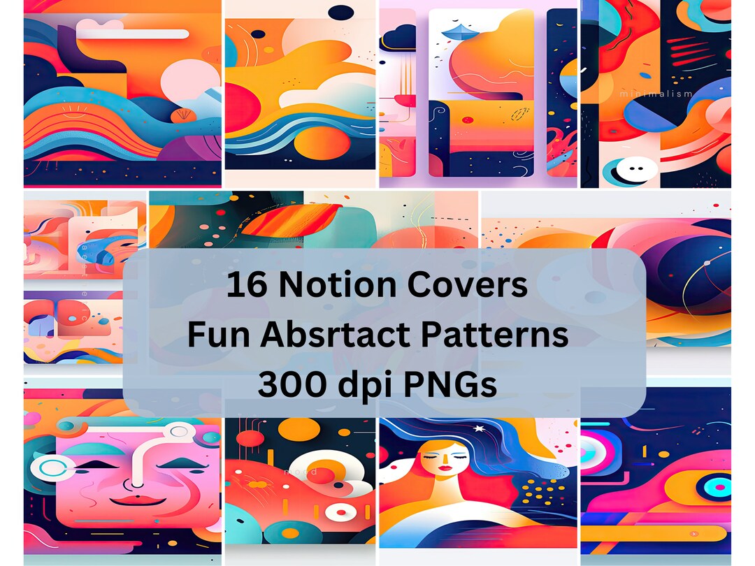 Abstract Notion Covers: 16 Fun Colorful Pngs (digital Download) - Etsy