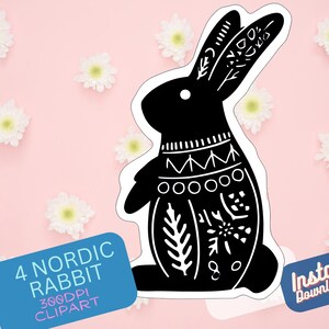 Nordic Rabbit Clipart: Scandinavian Folk Art Bunny Designs (digital ...