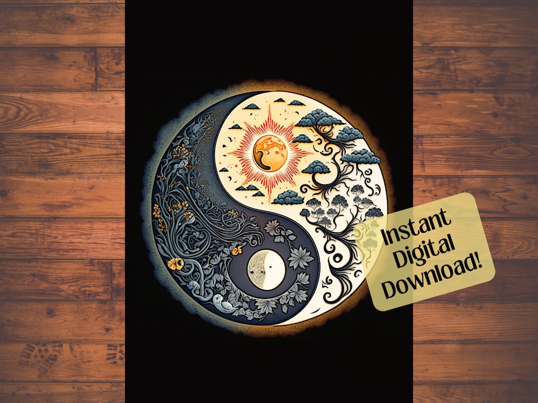 Celestial Yin Yang: Imprimible digital, Arte de IA, Sol y Luna, Moderno ...