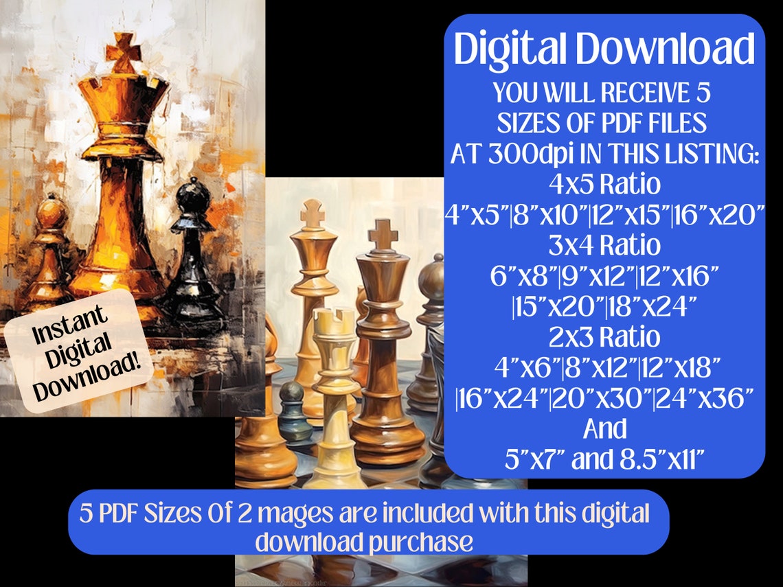 Chess Digital Art Printables Set of 2 Modern Digital Oil Painting Wall ...