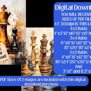 Chess Digital Art Printables Set of 2 | Modern Digital Oil Painting ...