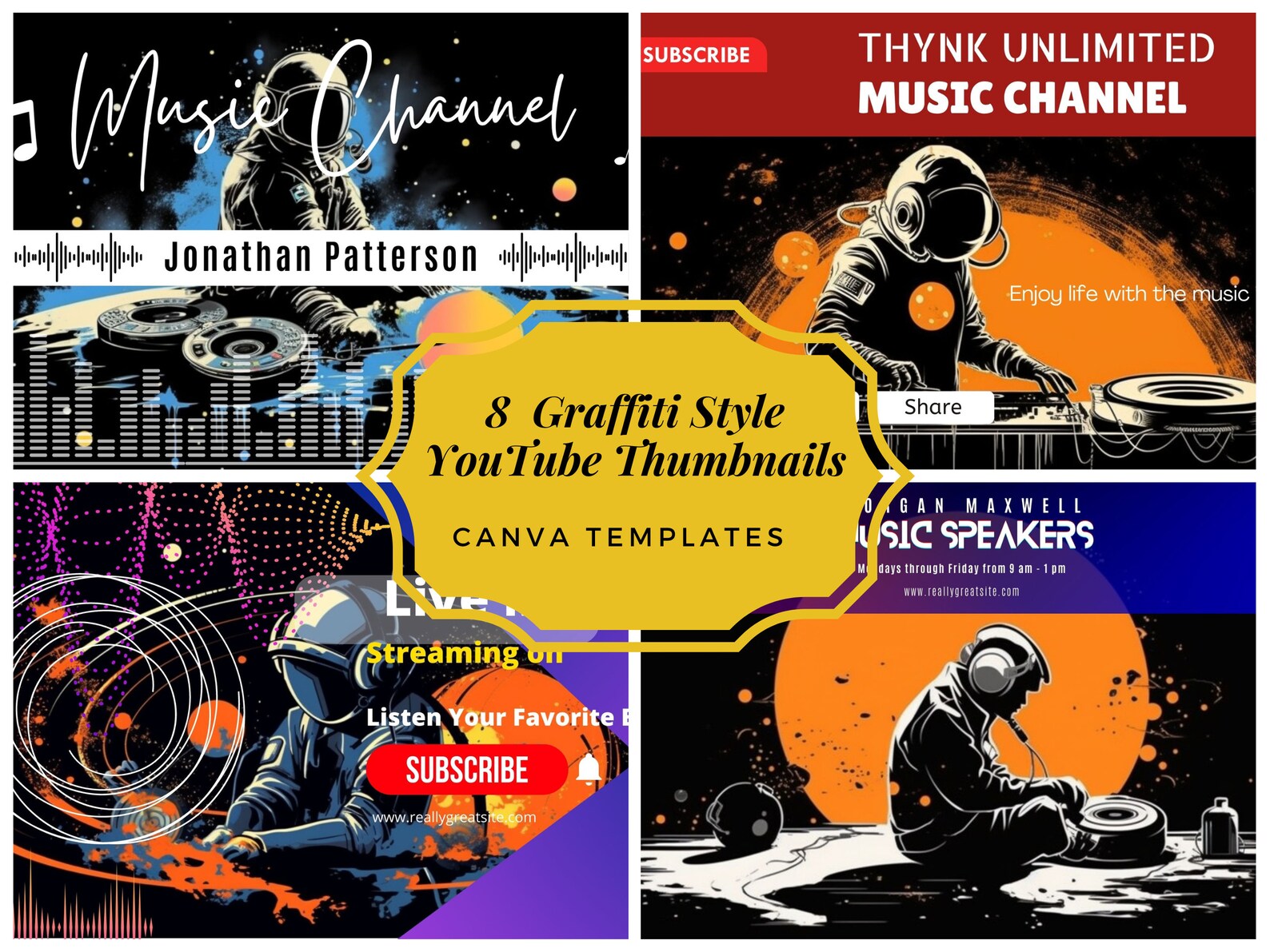 8 Graffiti Style Youtube Thumbnails | Youtube Banner | Editable Canva ...