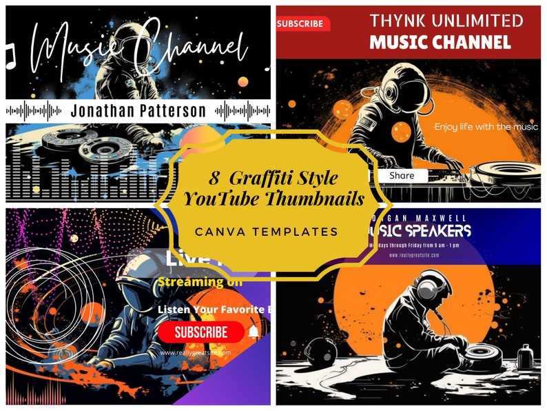 Graffiti Style Youtube Thumbnails: Music Banner Templates (canva ...