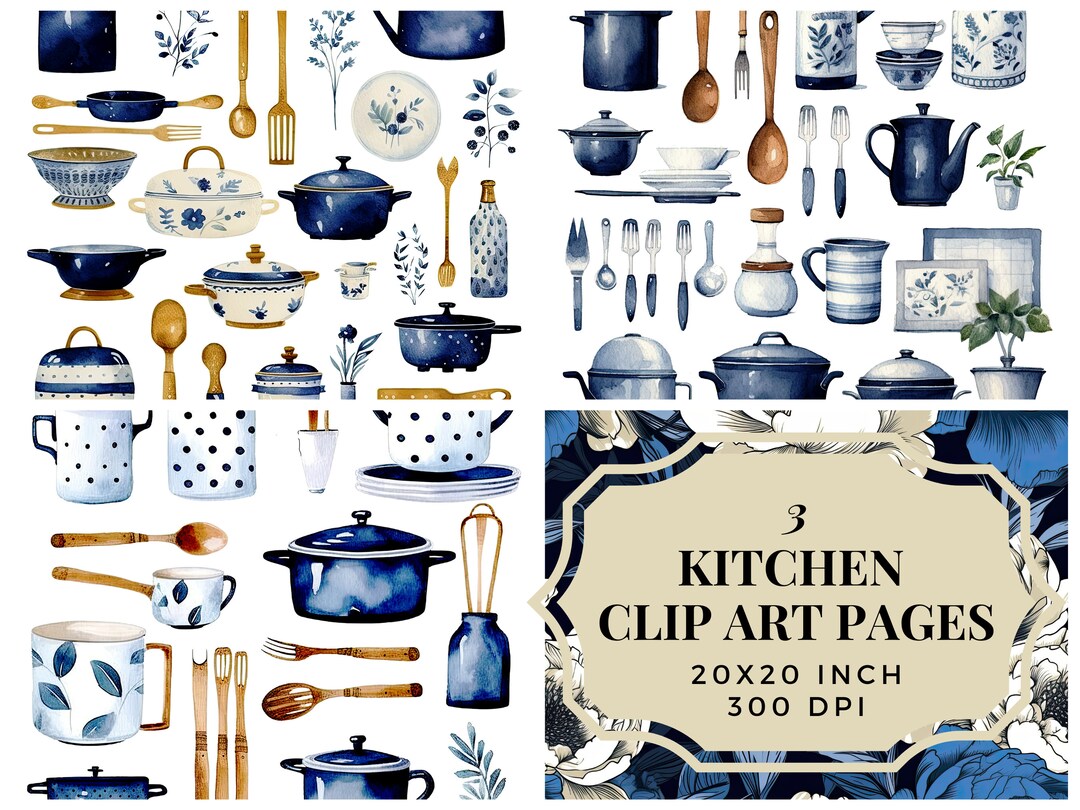 Watercolor Blue Kitchen Clipart - Digital Download Clipart Bundle for ...