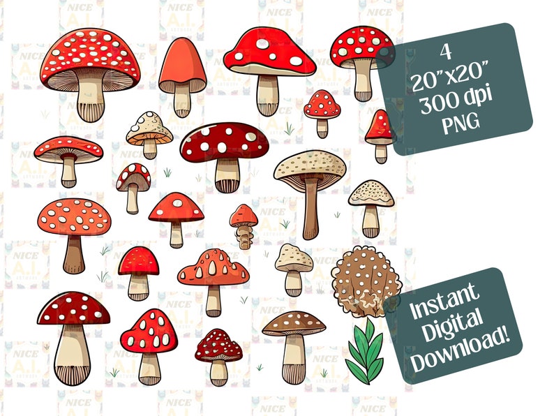 Boho Mushroom Clipart Bundle: Printable PNG Clip Art (digital Download ...