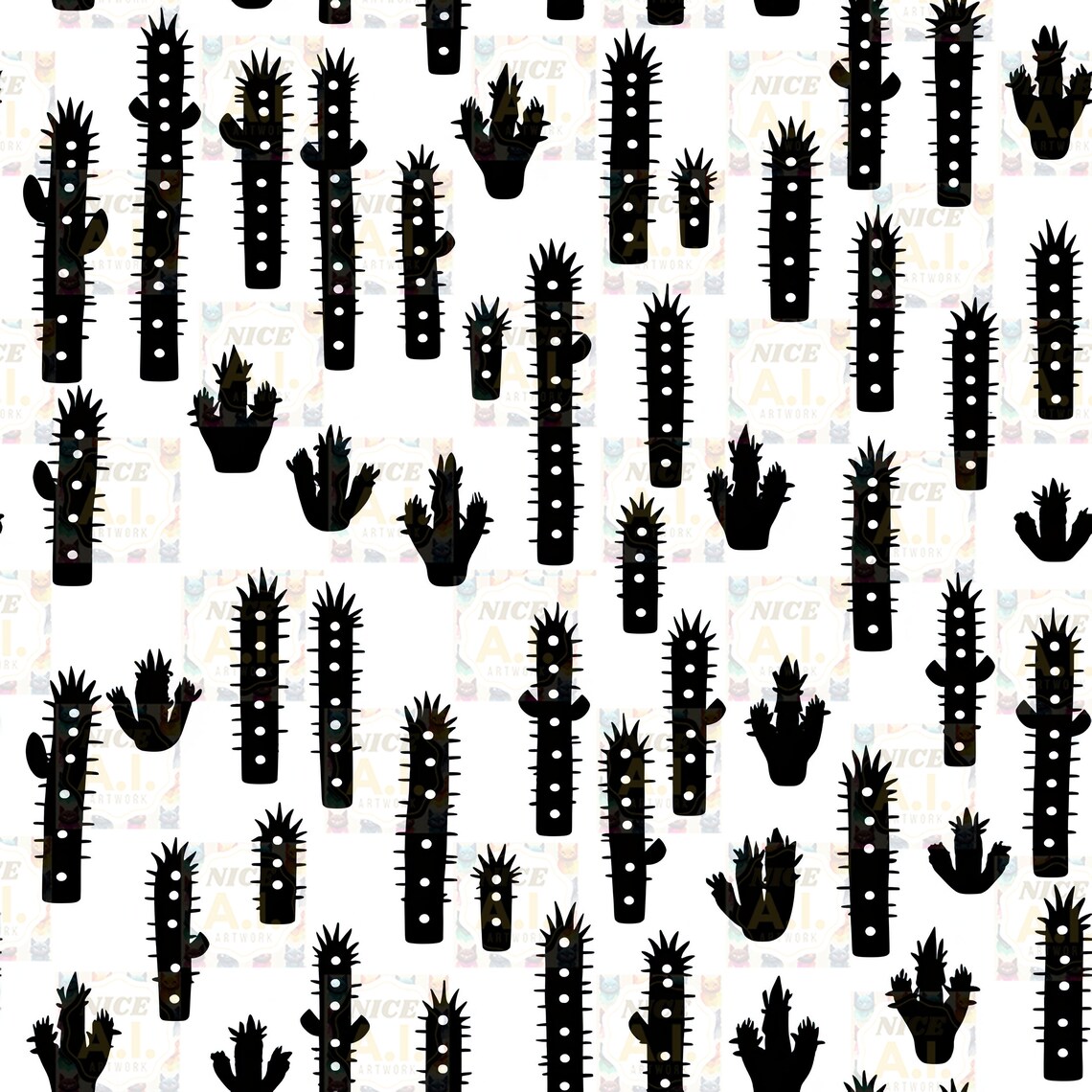 Cactus Seamless Pattern Pack, Black and White Cactus Background ...